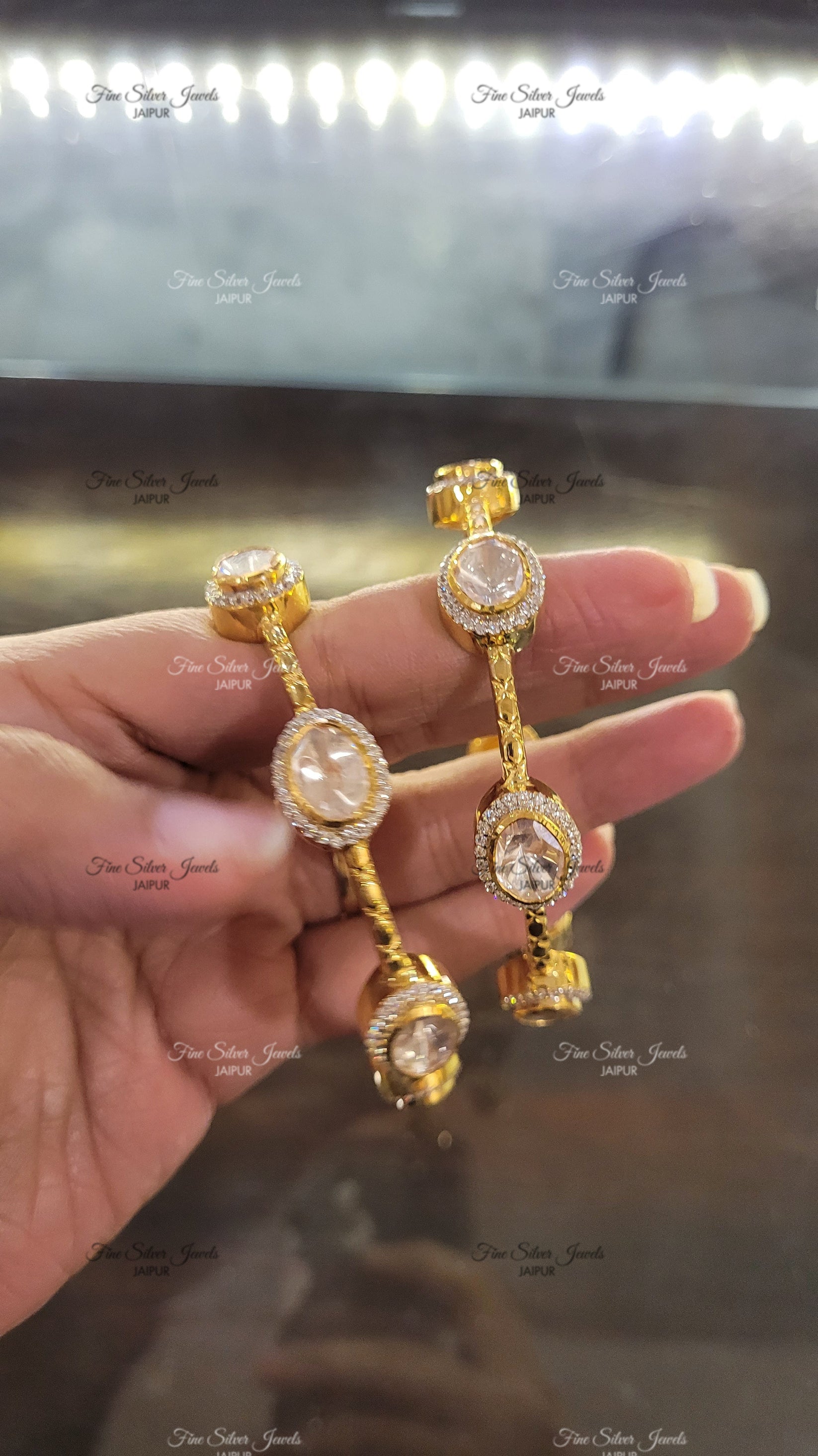 Buy 925 Silver NAVYA POLKI BANGLE (set of 2) Online in India | Fine Silver Jewels