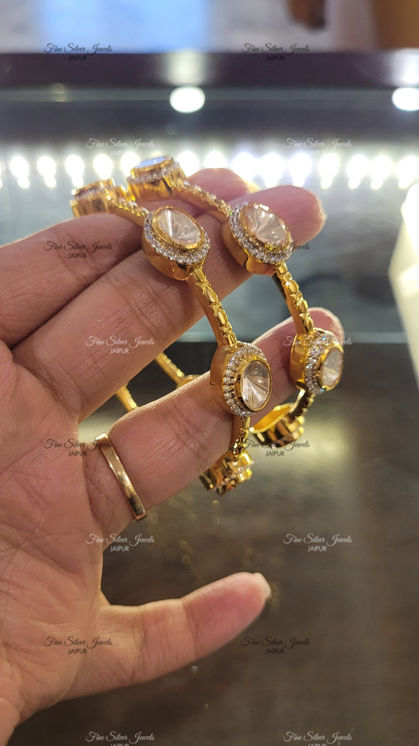 Buy 925 Silver NAVYA POLKI BANGLE (set of 2) Online in India | Fine Silver Jewels